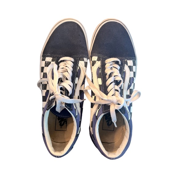 Vans | Shoes | Mint Premium Old Skool Vans Blue And White Checkered ...
